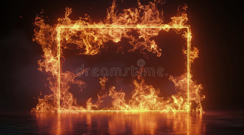 Square Frame of Fire on Black Background Stock Photo - Image of bright ...