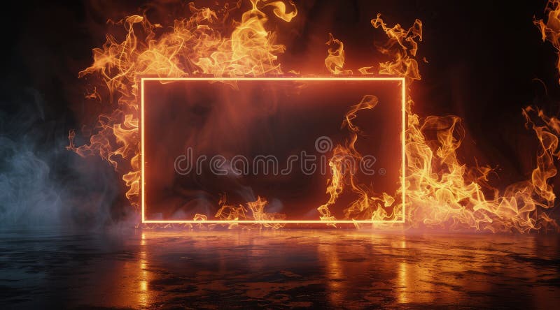 Square Frame of Fire on Black Background Stock Image - Image of energy ...