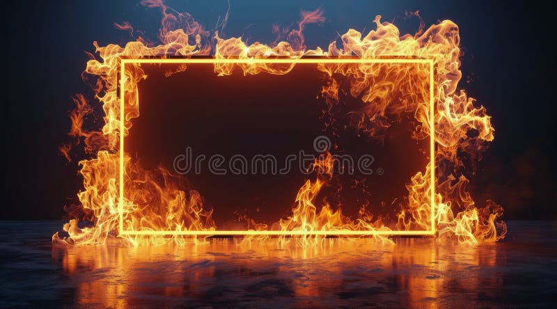 Square Frame of Fire on Black Background Stock Photo - Image of energy ...