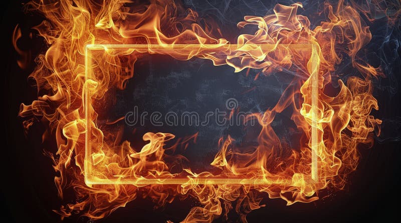 Square Frame of Fire on Dark Background Stock Image - Image of fire ...
