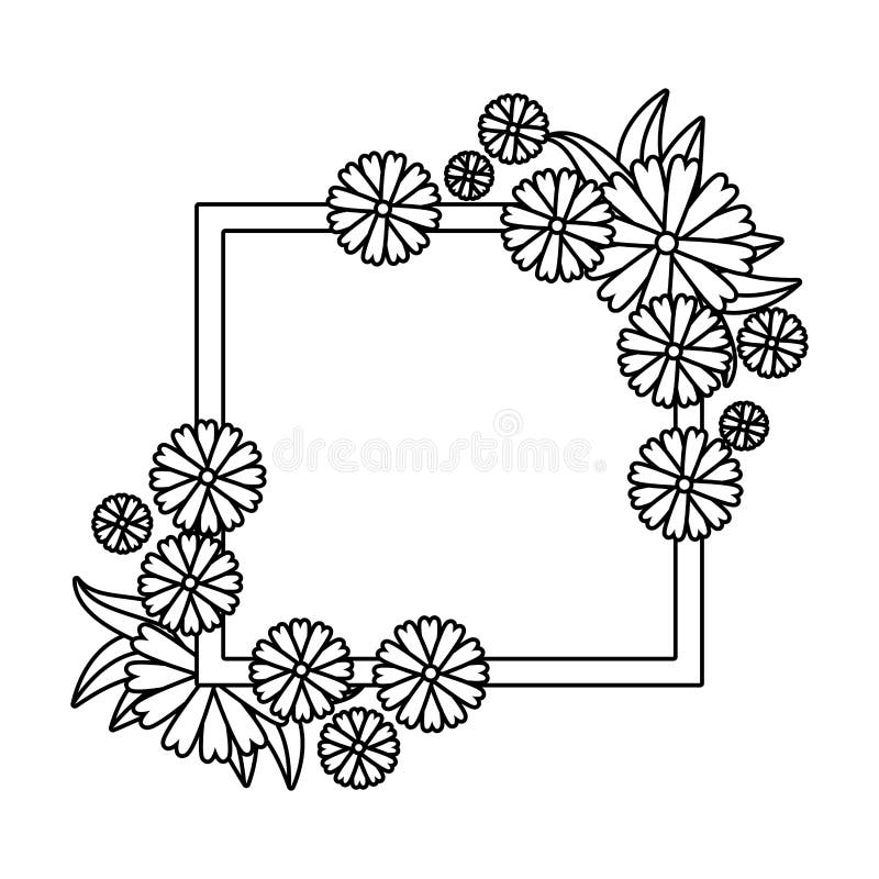 Square Frame with Flowers and Leafs Stock Vector - Illustration of ...