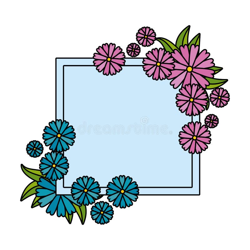 Square Frame with Flowers and Leafs Stock Vector - Illustration of ...