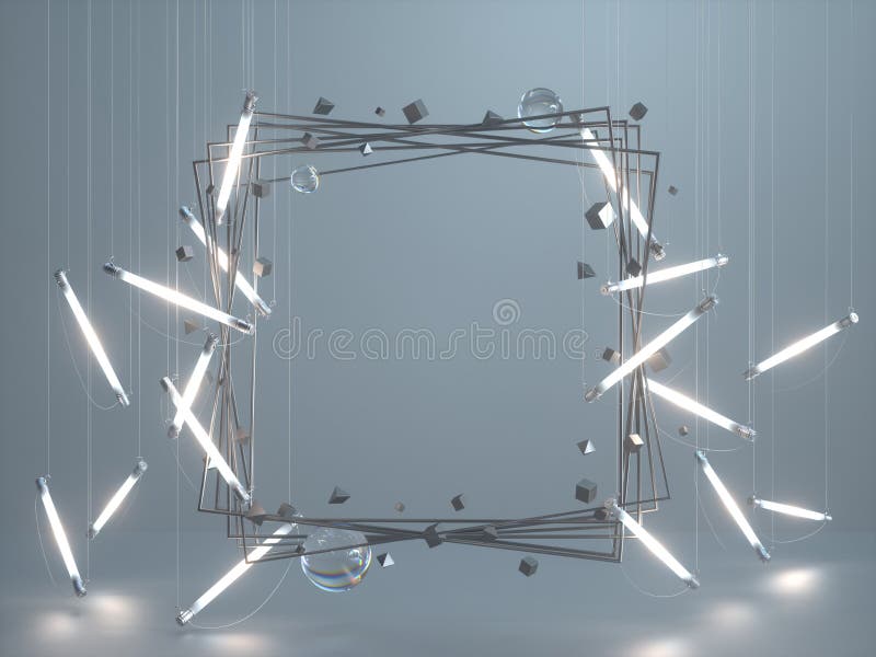 Square Frame with Fluorescent Lamps. Stock Illustration - Illustration ...