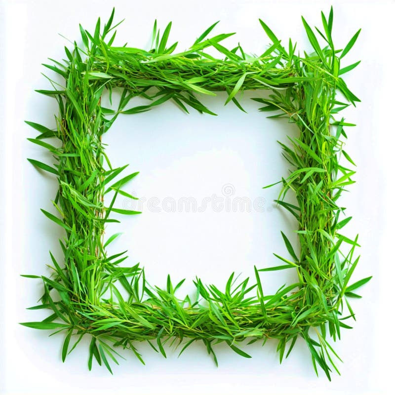 Square Frame Made of Vibrant Green Leaves Against a Stark White ...