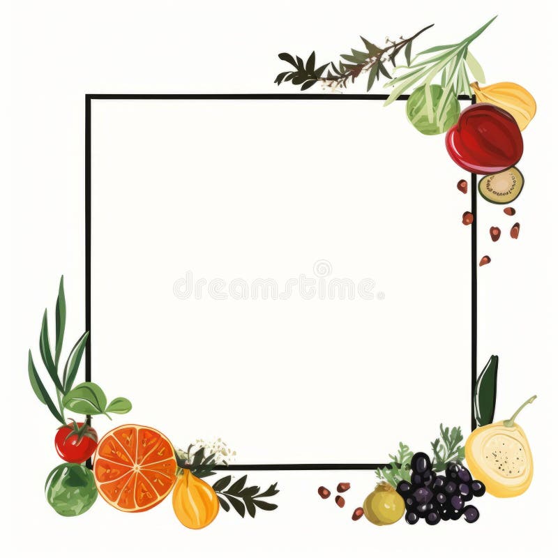 A Square Frame with Fruits and Vegetables on it Stock Illustration ...