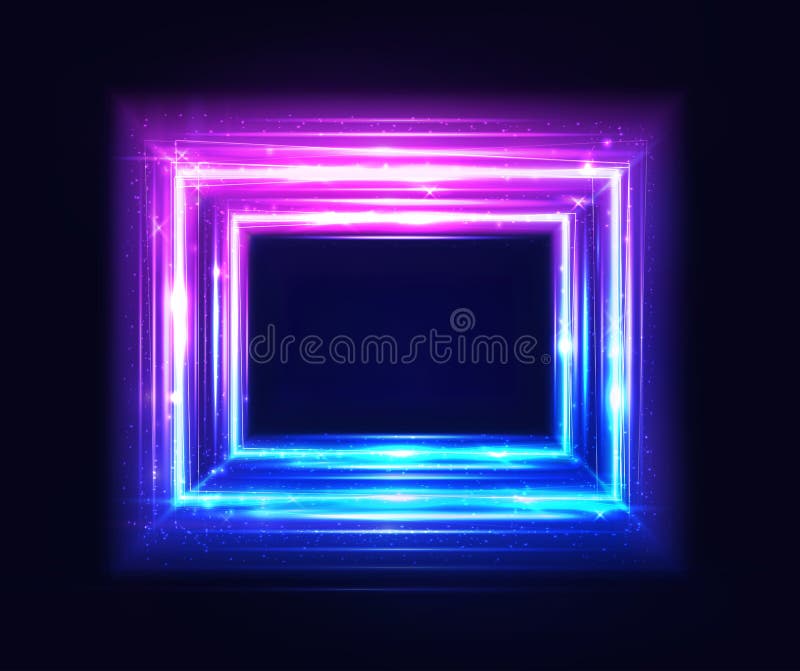 Square Frame, Glow Light Neon Box, Vector Abstract Background with ...