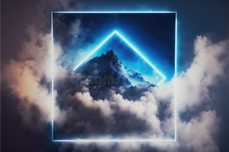 Square Frame Glowing Frame with Neon Light in the Sky with Cloud and ...