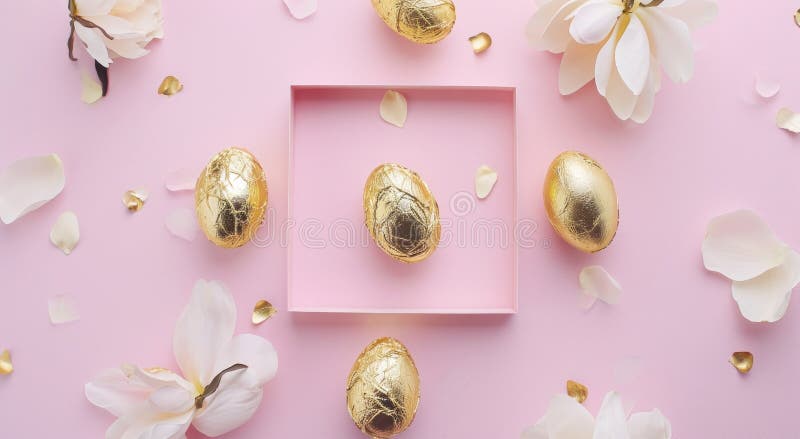 A Square Frame with Gold Foiled Eggs and Some Decorative Petals Stock ...