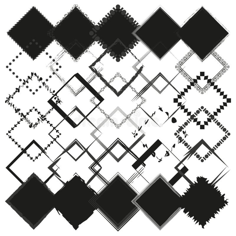 Square Frame Icons. Varied Border Designs. Black and White Elements ...