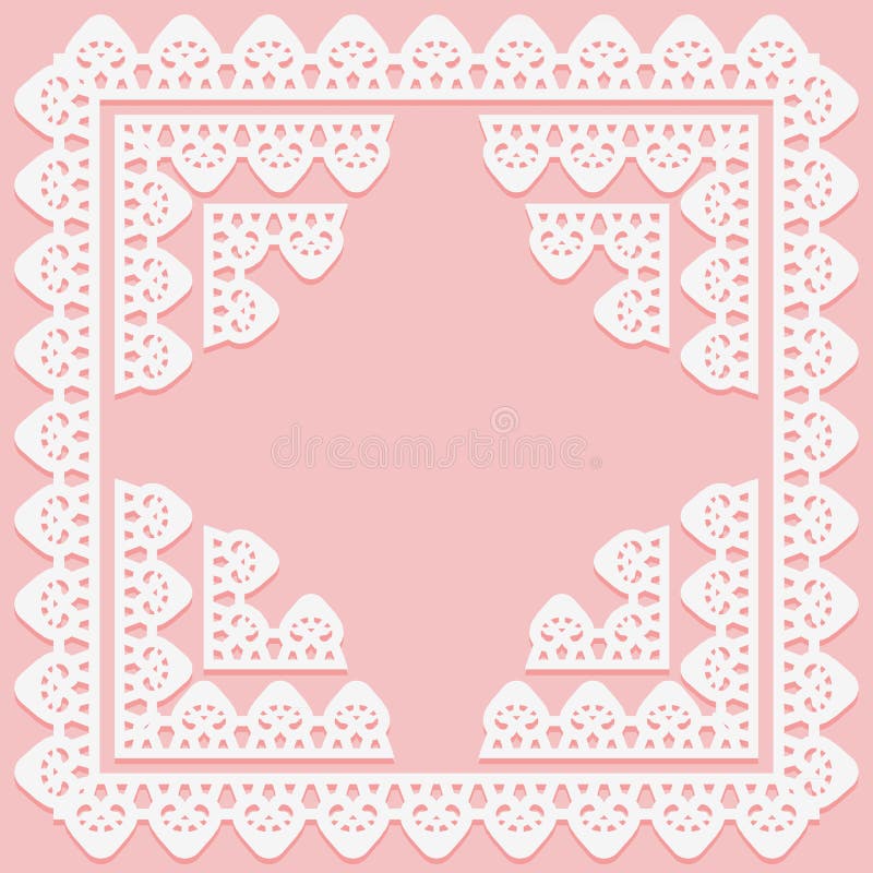 Square Frame with Lace Pattern on Edge and Corner Elements on Pink ...