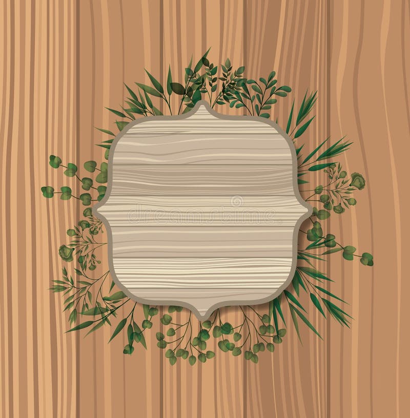 Square Frame with Laurel Leafs Wooden Background Stock Vector ...
