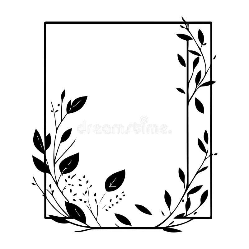 Square Frame Leaves Floral Illustration Sketch Hand Draw Stock Vector ...