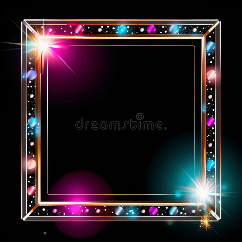A Square Frame with Lights and Sparkles on a Black Background Stock ...