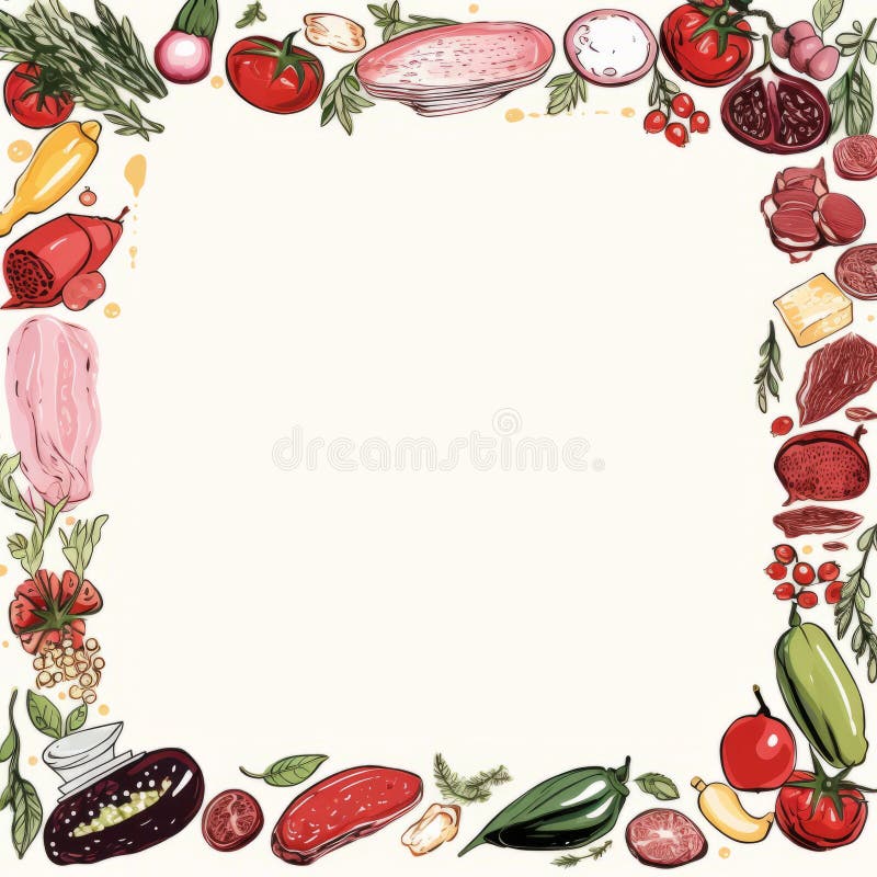 A Square Frame Made Up of Different Types of Meat and Vegetables Stock ...