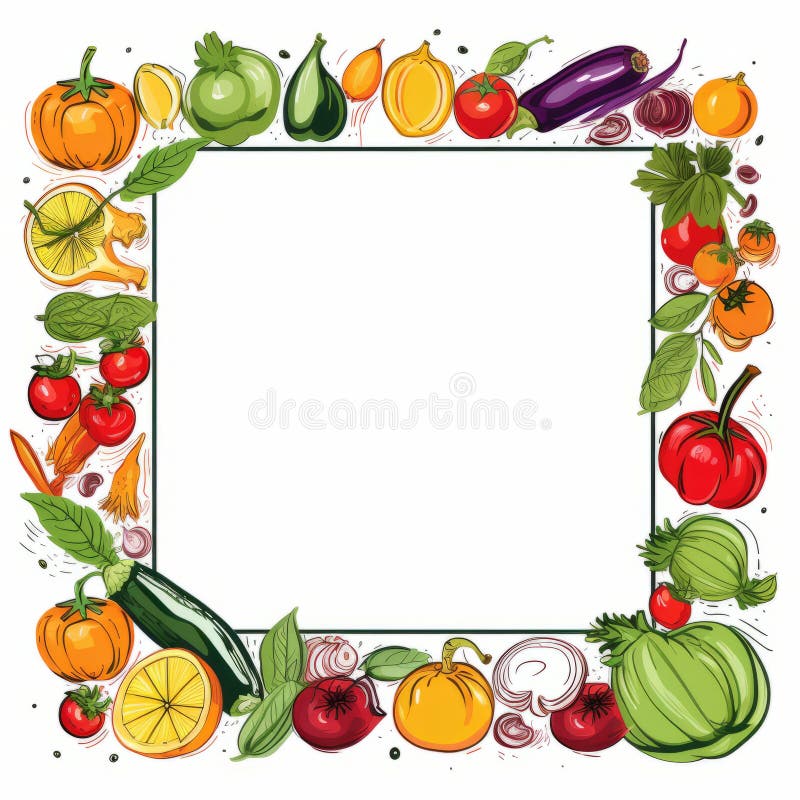 A Square Frame Made Up of Vegetables and Fruits Stock Illustration ...