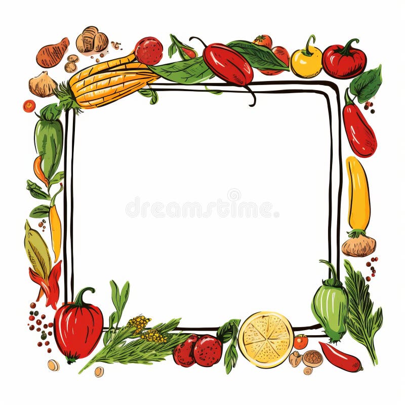 A Square Frame Made Up of Vegetables and Spices Stock Illustration ...