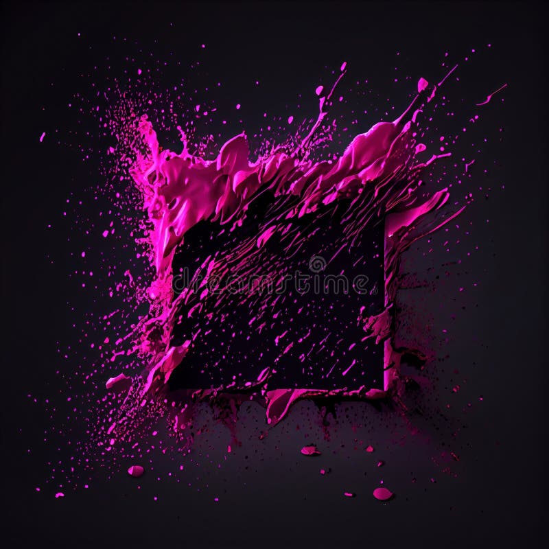 A Square Frame with Magenta Paint Splashes on Black Background. Stock ...