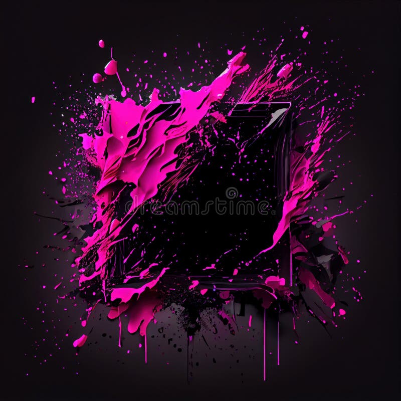 A Square Frame with Magenta Paint Splashes on Black Background. Stock ...