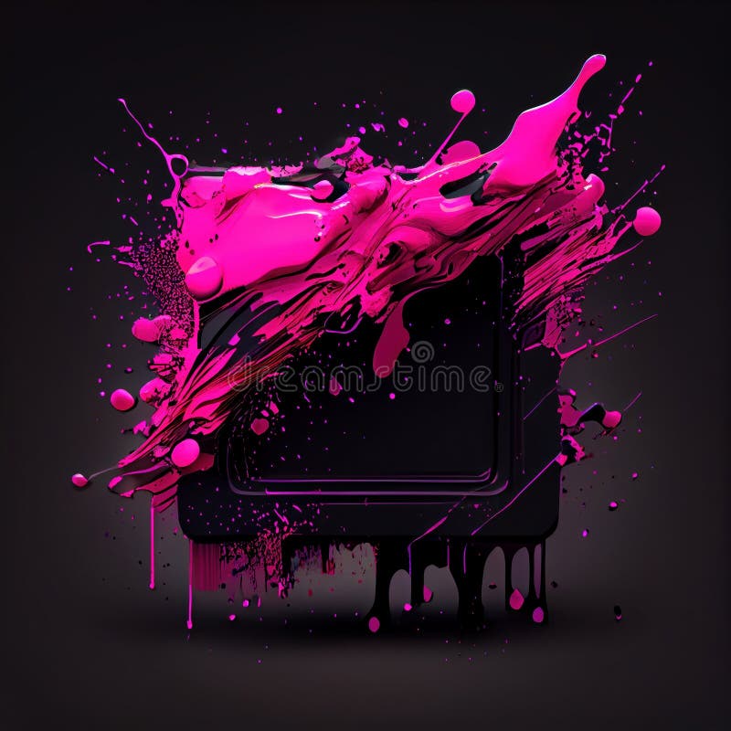 A Square Frame with Magenta Paint Splashes on Black Background. Stock ...