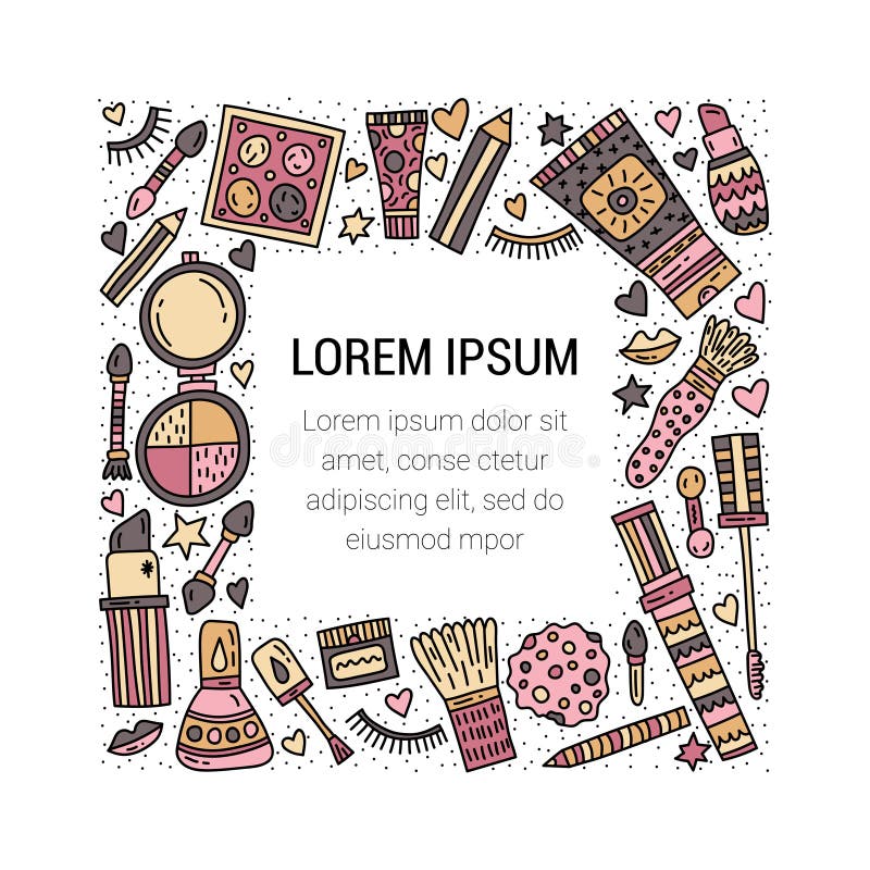 Square Frame with Makeup Doodle Illustration Stock Vector ...