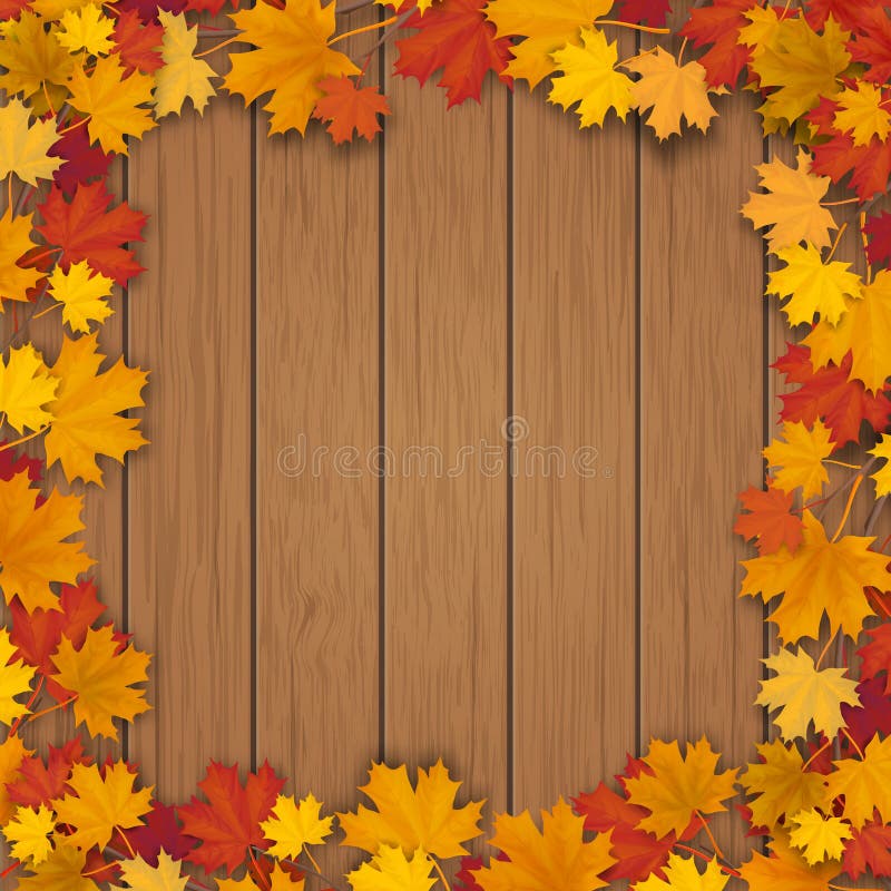 Square Frame from Maple Tree Branches on Wooden Background Stock Vector ...