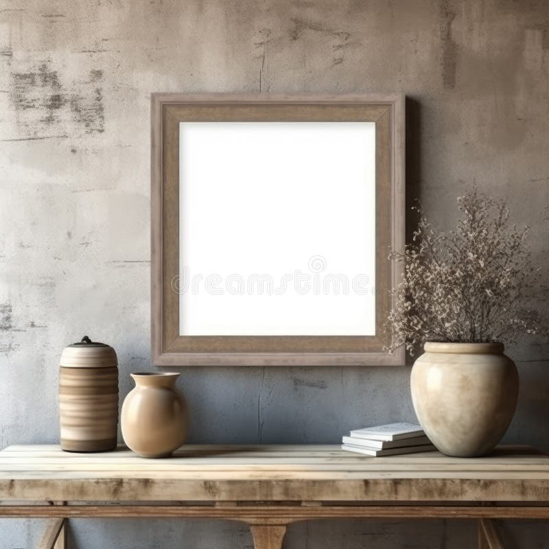 Square Frame Mockup in Rustic Interior, Generative Ai Stock ...