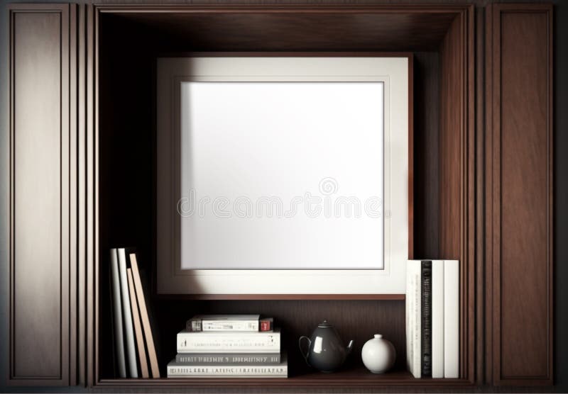 Square Frame Mockup on Shelf, Dark Style Stock Illustration ...