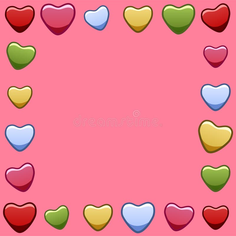 Square Frame with Multi-colored Hearts on Pink Background Stock ...