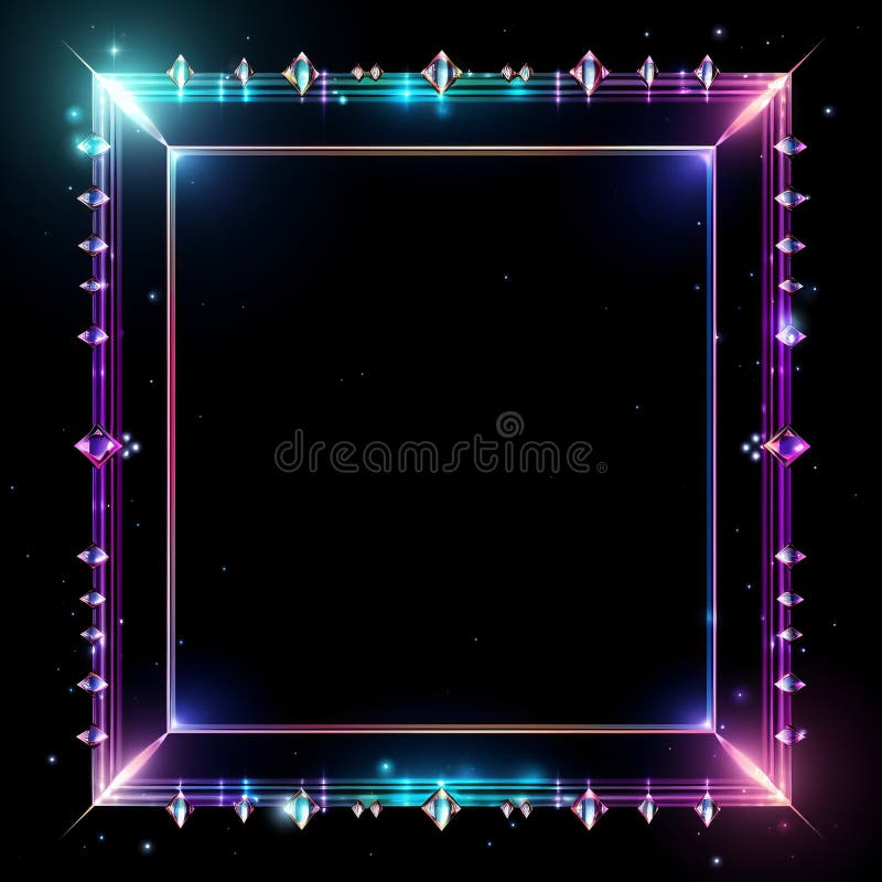 A Square Frame with Neon Lights on a Black Background Stock ...