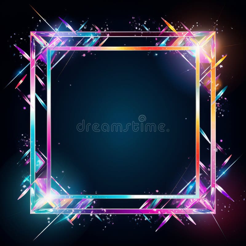 A Square Frame with Neon Lights on a Black Background Stock ...