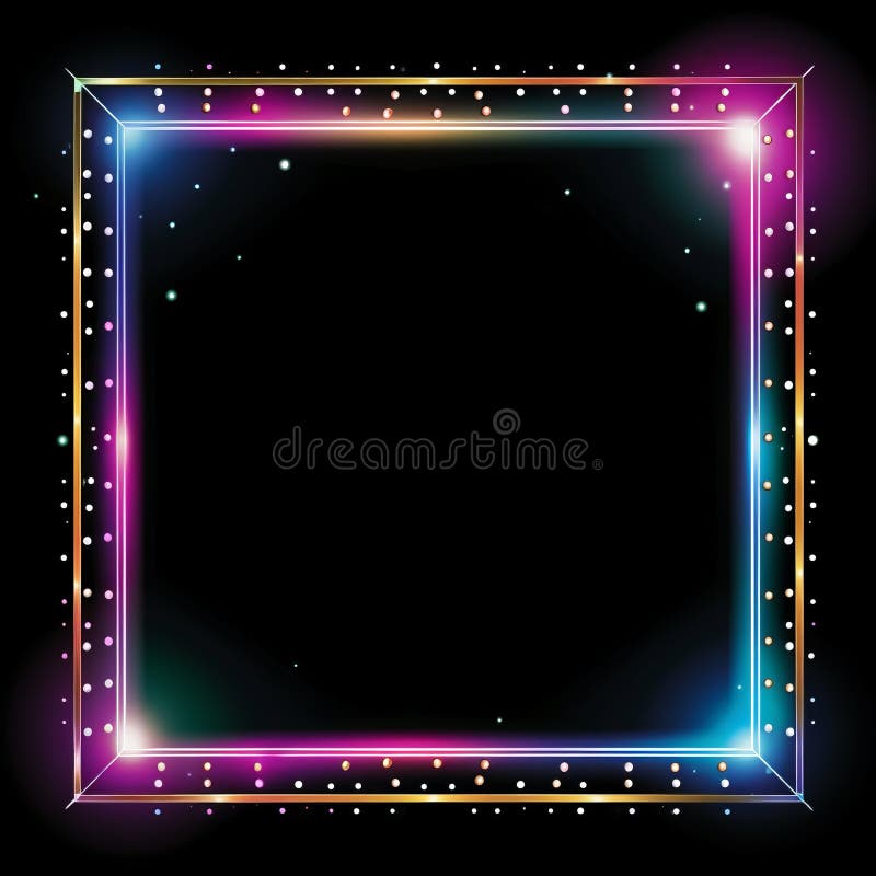 A Square Frame with Neon Lights on a Black Background Stock ...