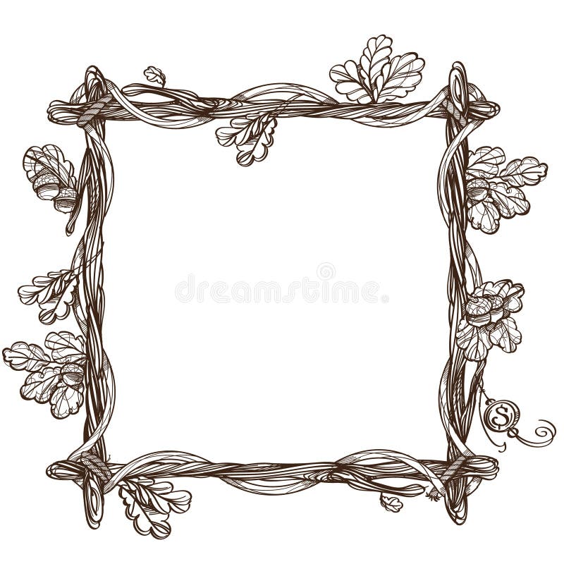 Square Frame Made of Branches with Feathers and Leaves. Decorative ...