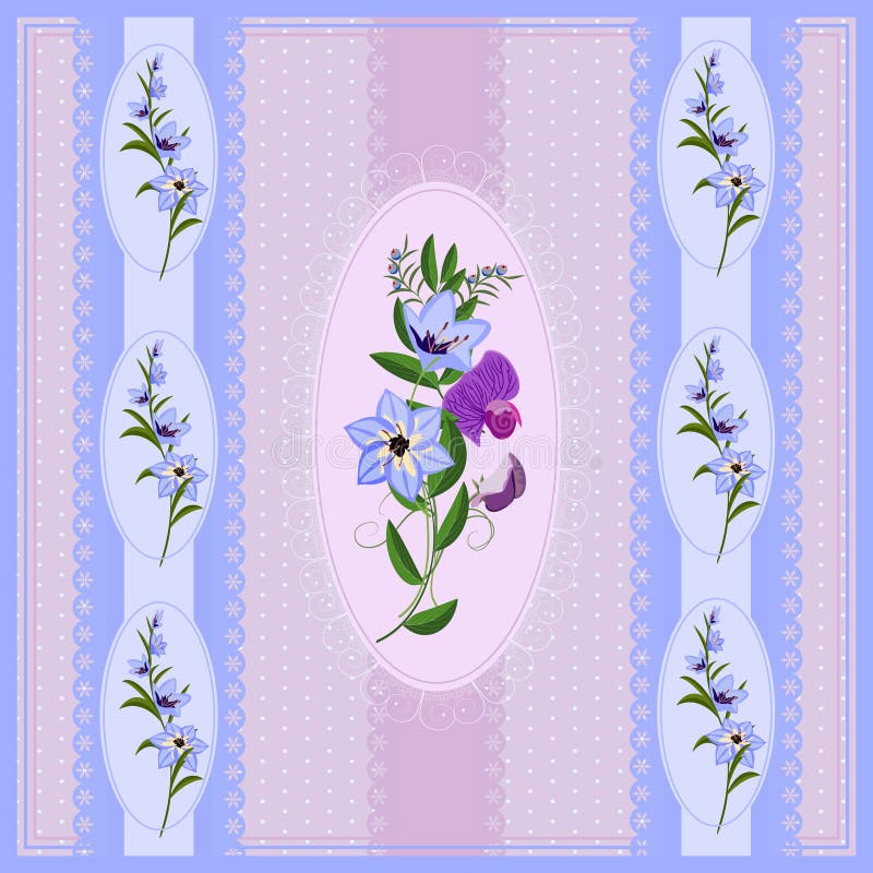 Square Frame Pattern with Lily Flowers, Lace, Polka Dots Background ...