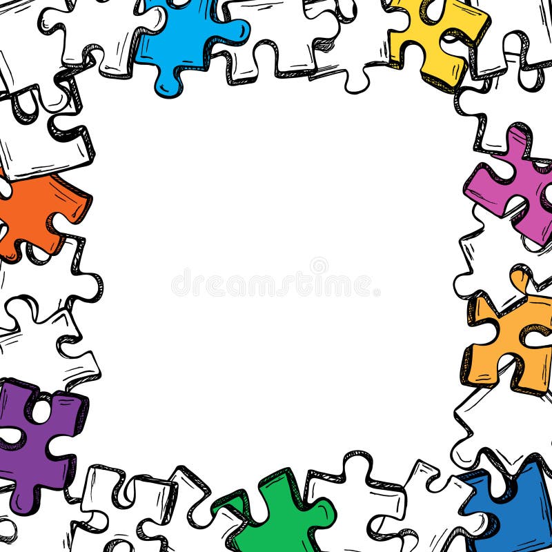 Square Frame with Pieces of Puzzle. Trendy Jigsaw Puzzles Piece ...