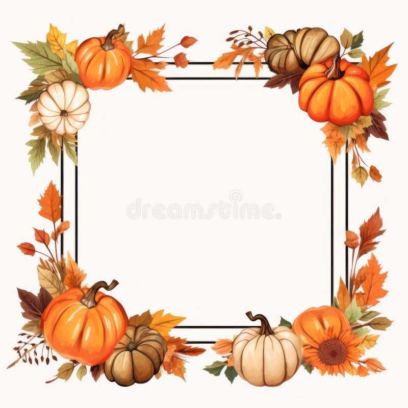 A Square Frame with Pumpkins and Leaves on it Stock Illustration ...