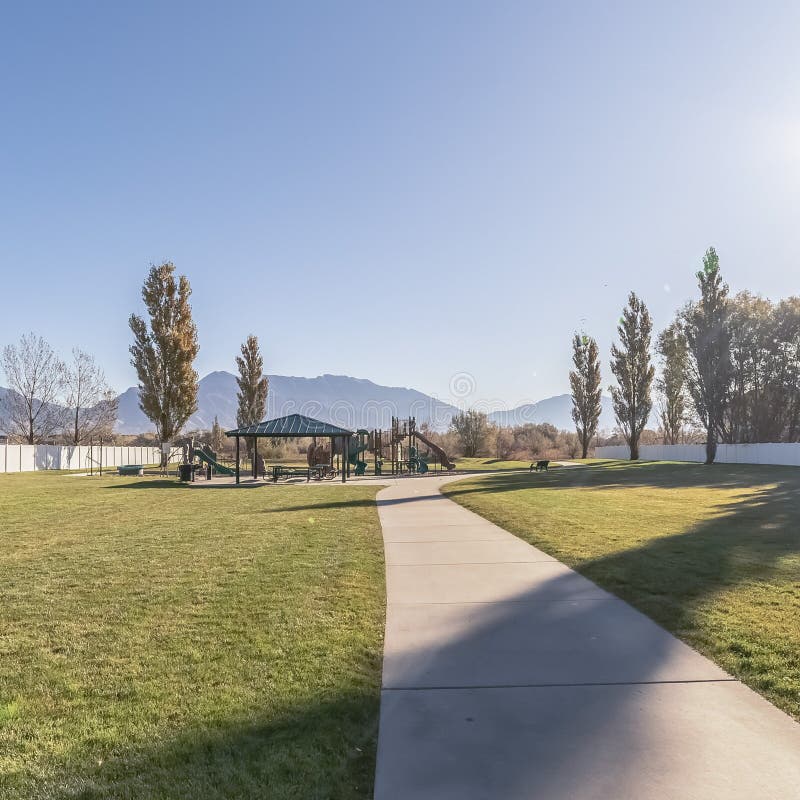 Square Frame Receding Empty Paved Pathway in a Park Stock Photo - Image ...
