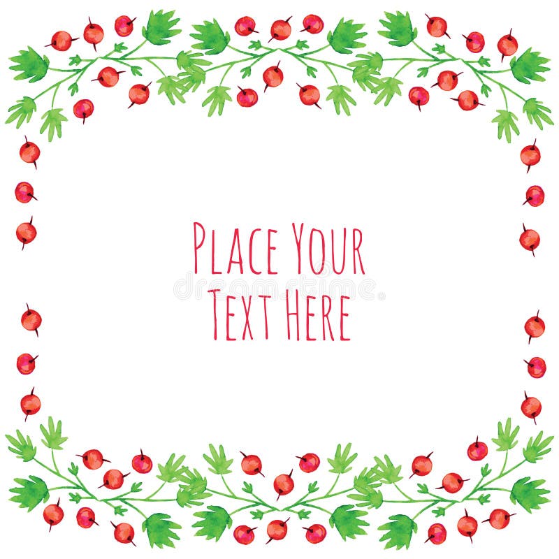 Square Frame Red Berries with Green Branch Garland Stock Vector ...