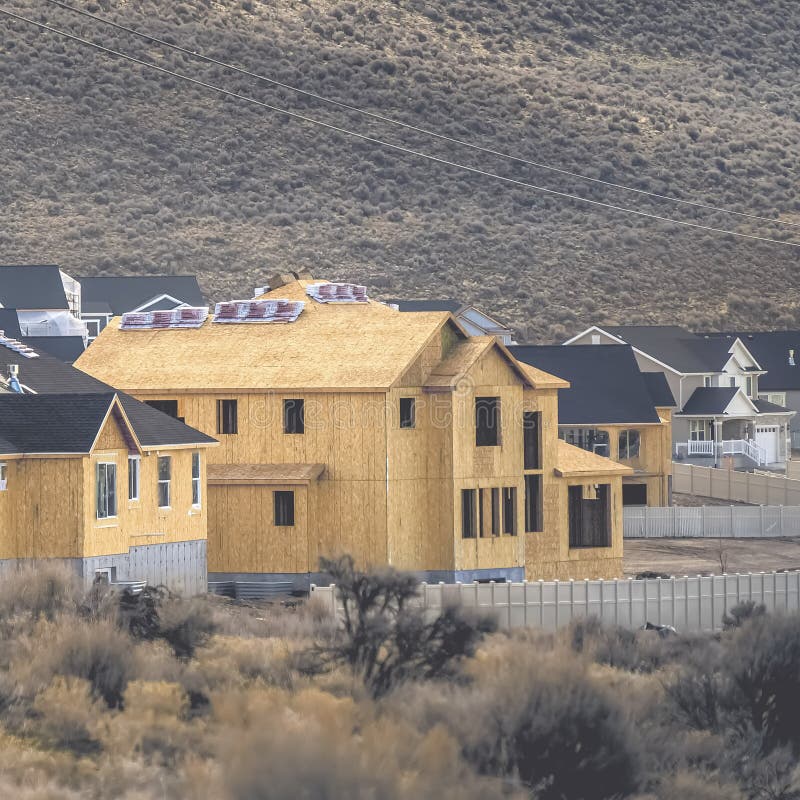 Square Frame Residential Area with View of the Hill and Cloudy Sky in ...