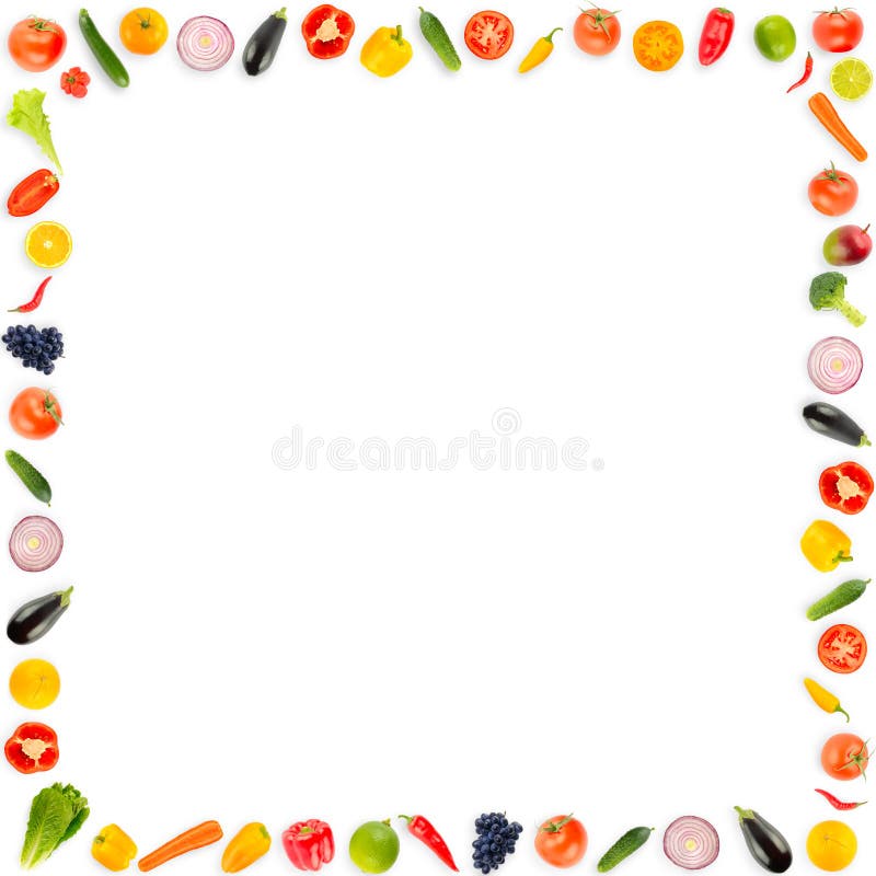 Square Frame Ripe Fresh Vegetables and Fruits Isolated on White. Copy ...