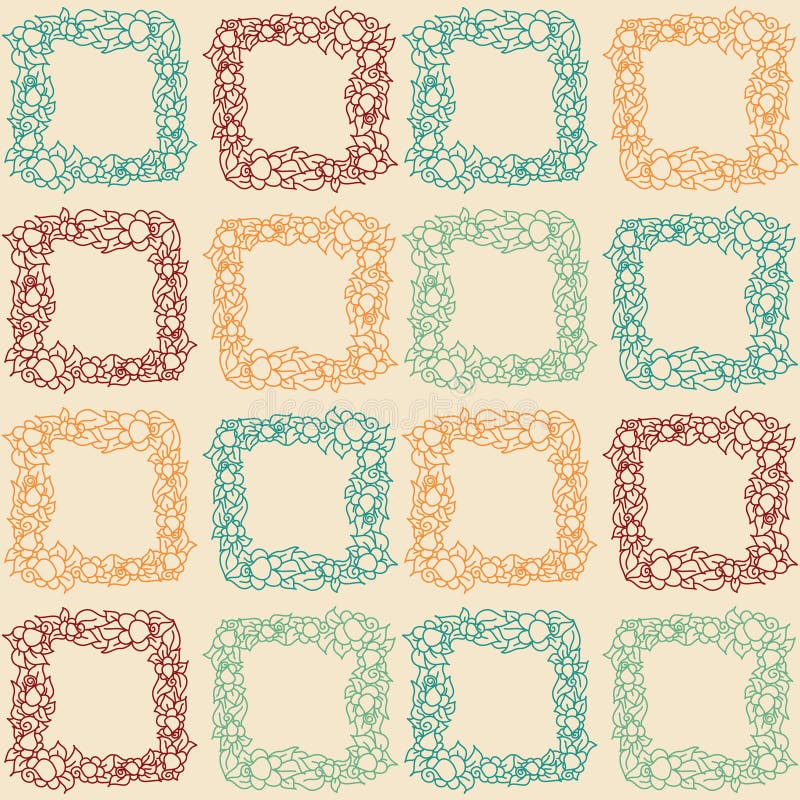 Square Frame with Rose and Leaf, Pastel Color Seamless Pattern Stock ...