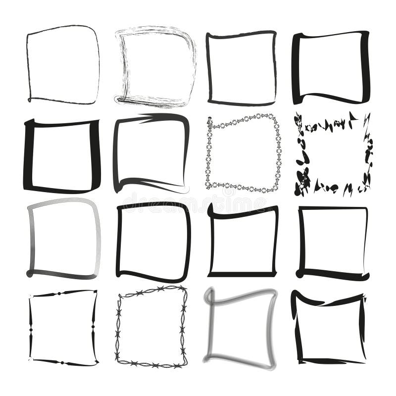 Square Frame Set. Hand Drawn Black Lines. Irregular Geometric Shapes ...