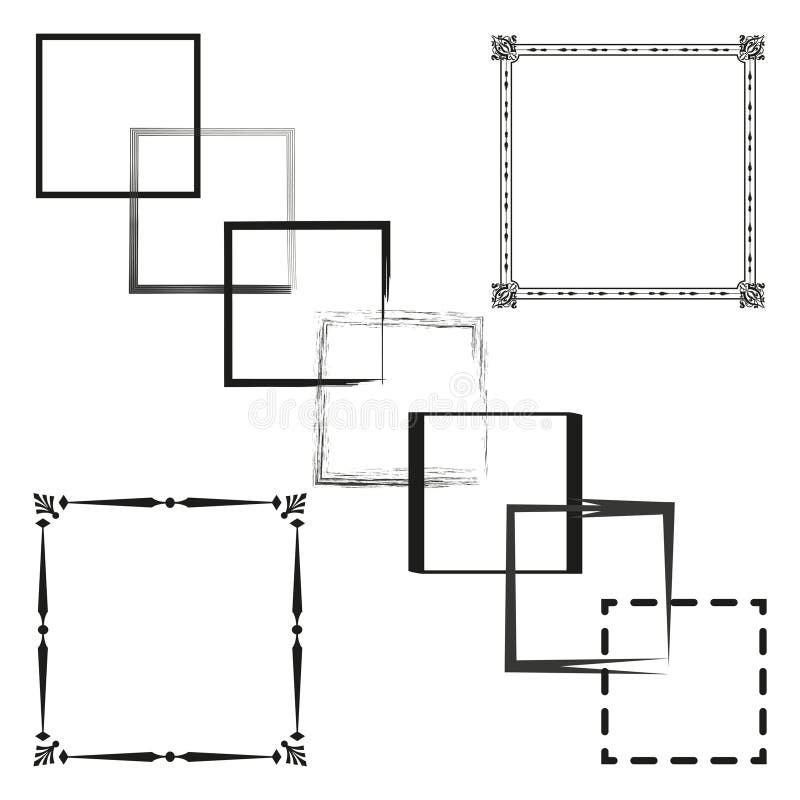 Square Frame Shapes. Decorative Corner Elements. Grunge Frame Outlines ...