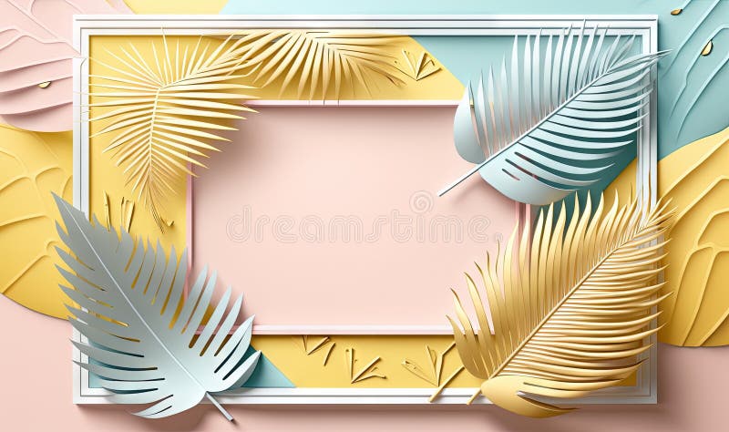 A Square Frame Surrounded by Tropical Leaves on a Pink Background Stock ...
