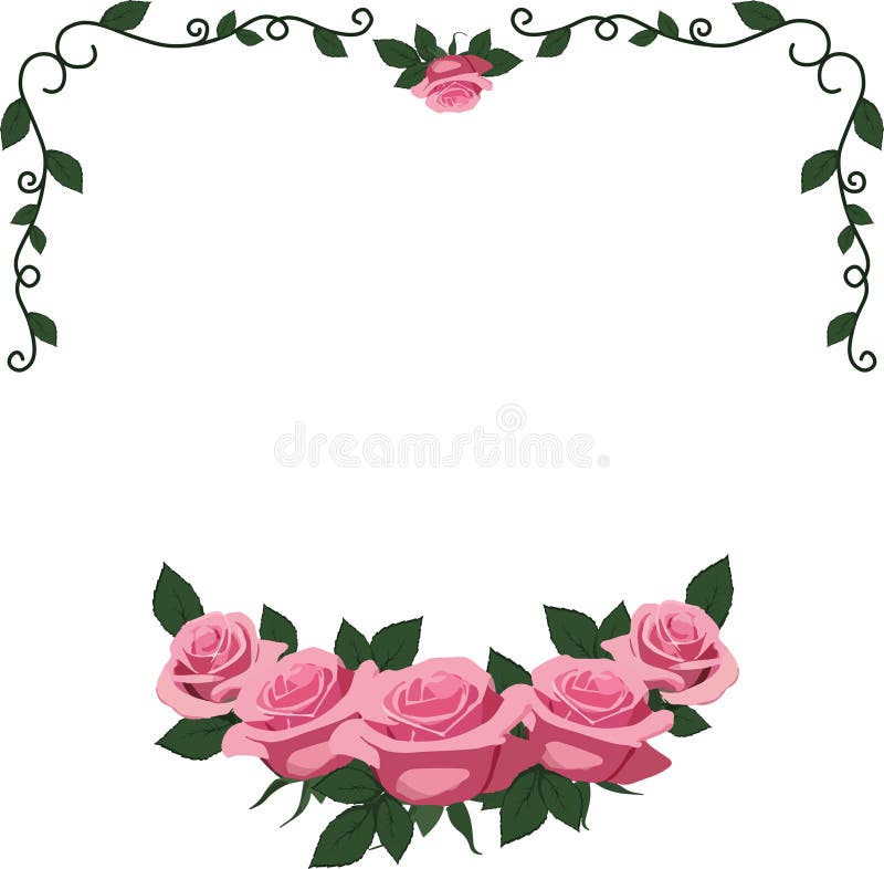Square Frame of Swirls and Composition of Pink Roses Stock Vector ...