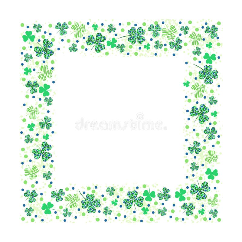 Square Frame Template with Clover Leaves and Textures. Design with ...