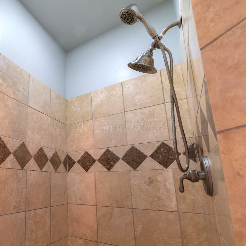 Square Frame Tiled Shower with Decorative Diamond Pattern Bright ...