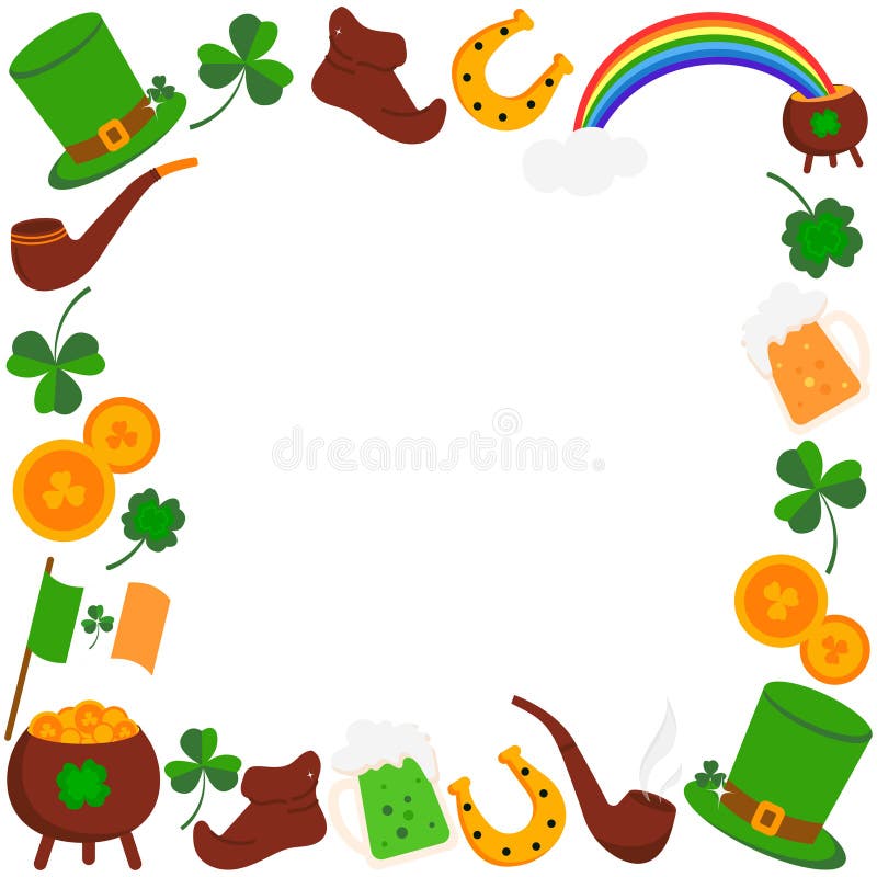 Square Frame with Traditional St. Patrick S Day Symbols Drawn in Flat ...