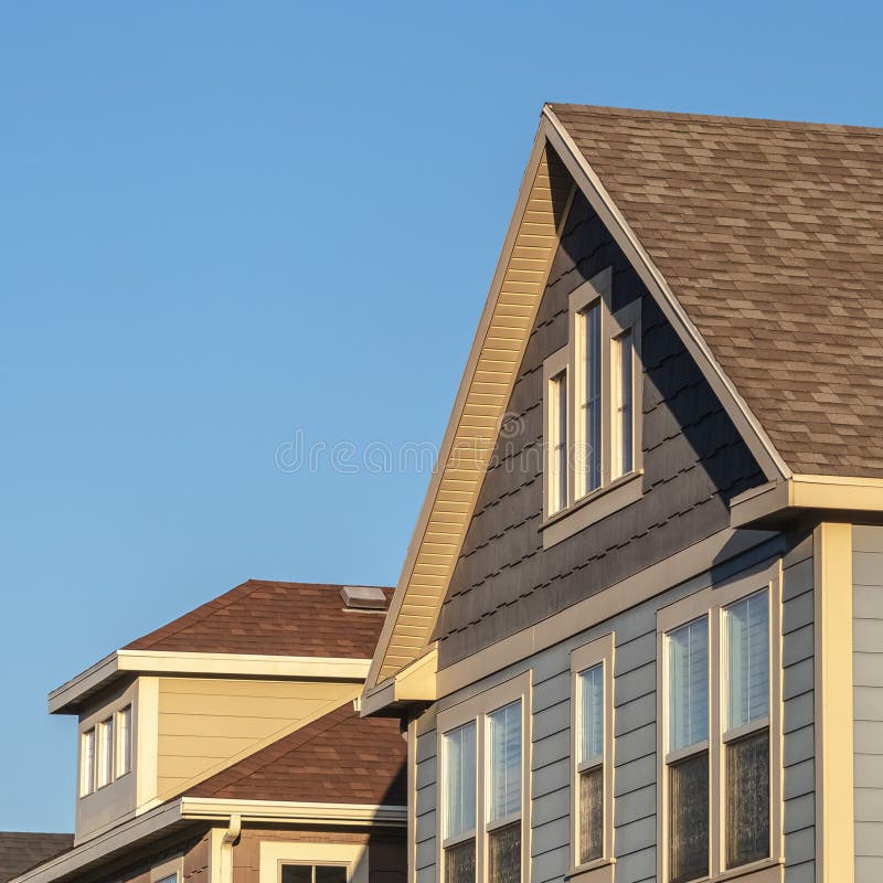 Square Frame Upper Facades of a Row of Timber Clad Houses Stock Image ...