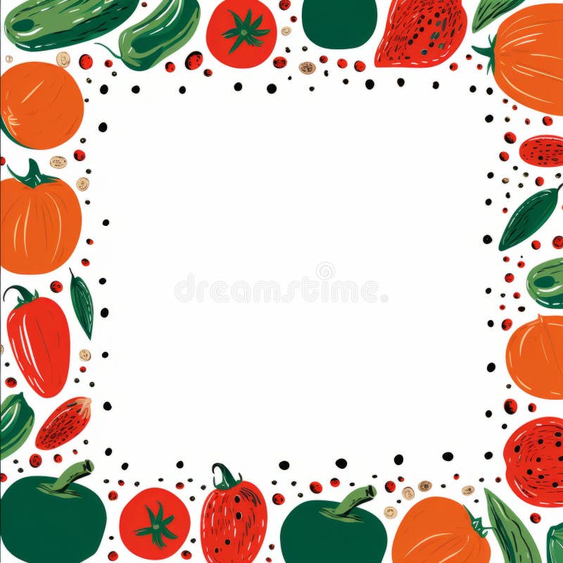 A Square Frame with Vegetables and Fruits on it Stock Illustration ...