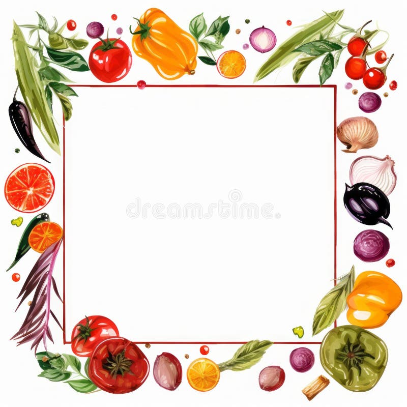 A Square Frame with Vegetables and Fruits on it Stock Illustration ...